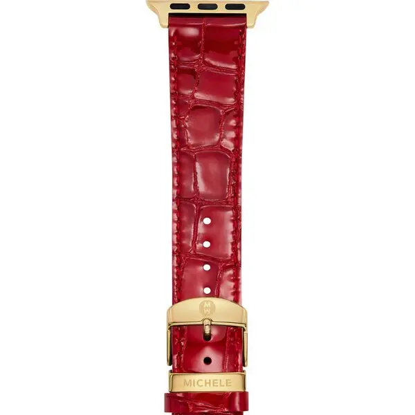 Michele Croc Embossed Leather 20mm Watchband - Red