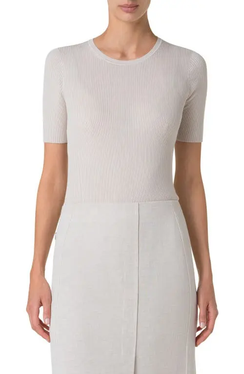 Akris Short Sleeve Silk & Cotton Rib Sweater - Greige
