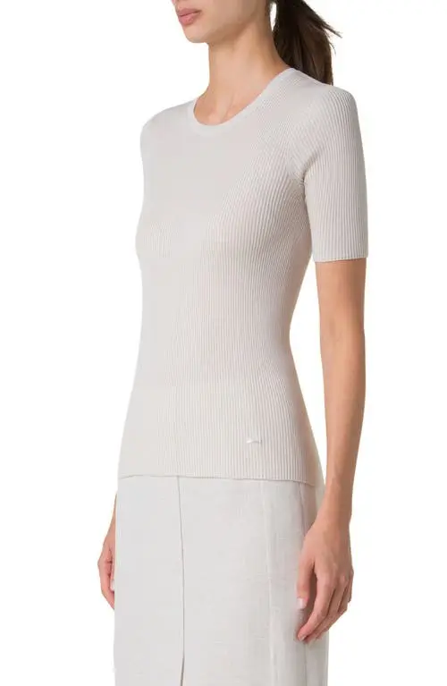 Akris Short Sleeve Silk & Cotton Rib Sweater - Greige