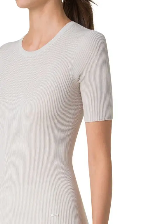 Akris Short Sleeve Silk & Cotton Rib Sweater - Greige