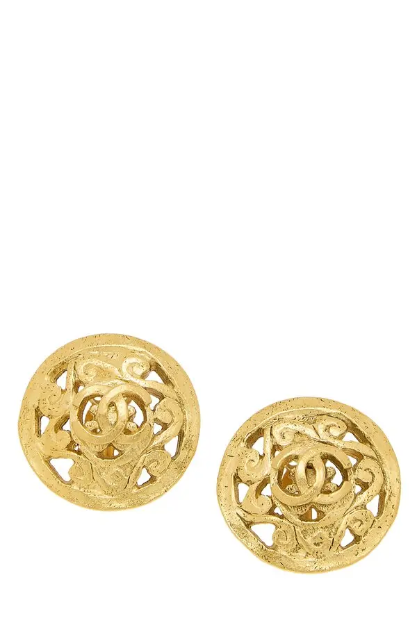 Chanel Fretwork 'cc' Earrings - Gold