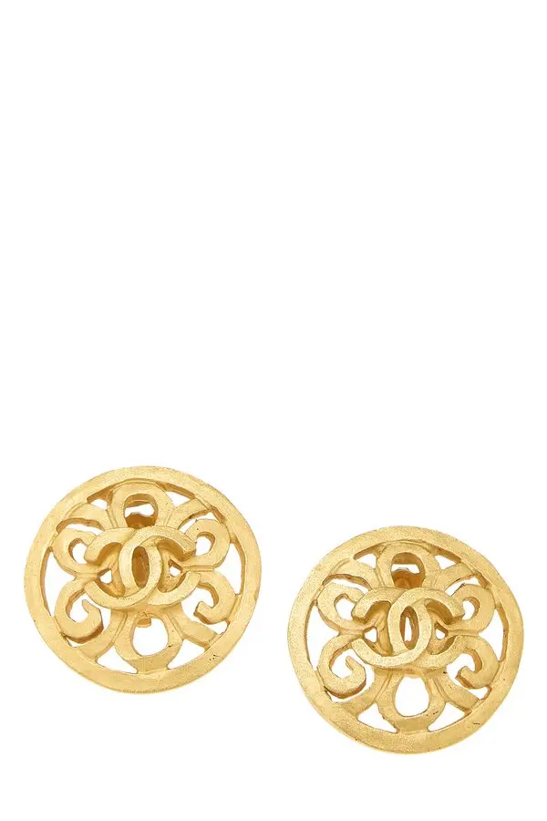 Chanel Fretwork 'cc' Earrings - Gold