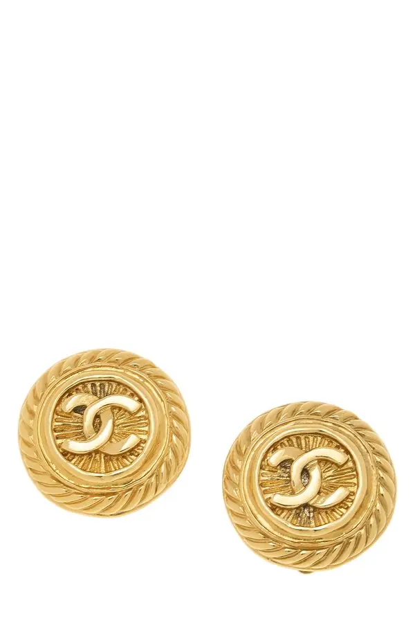 Chanel Cc Rope Border Sunburst Clip-on Earrings - Gold
