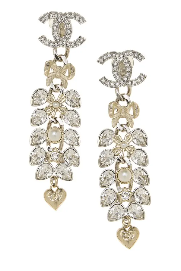 Chanel Crystal Dangle Earrings - Silver