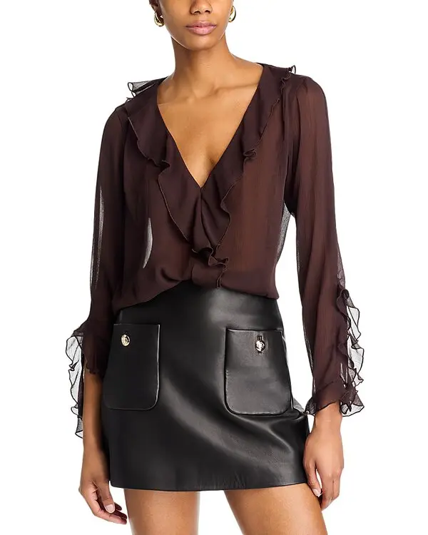 LUCY PARIS V-neck Ruffle Top - Brown