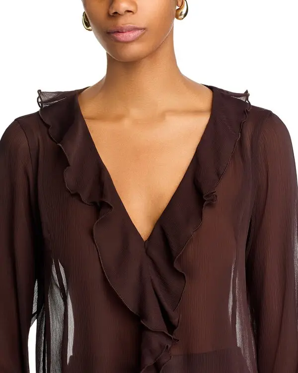 LUCY PARIS V-neck Ruffle Top - Brown