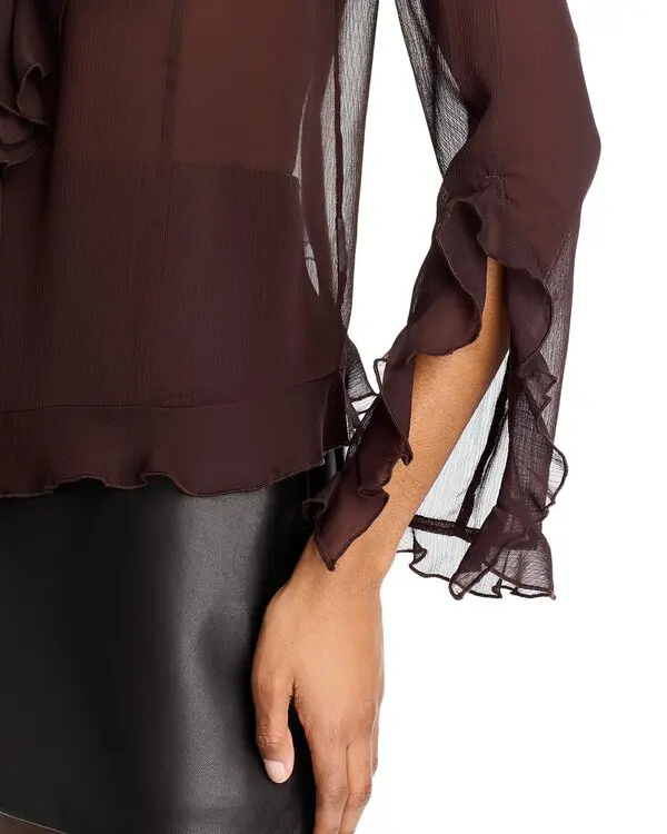 LUCY PARIS V-neck Ruffle Top - Brown