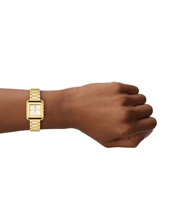 Tory Burch Kira Square Three Hand Watch - White/gold