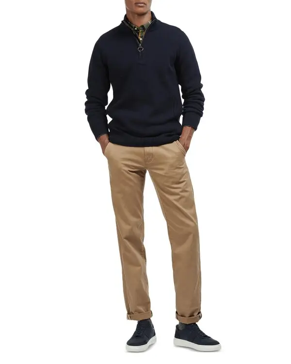 Barbour Wool Tartan Trim Quarter Zip Sweater - Navy