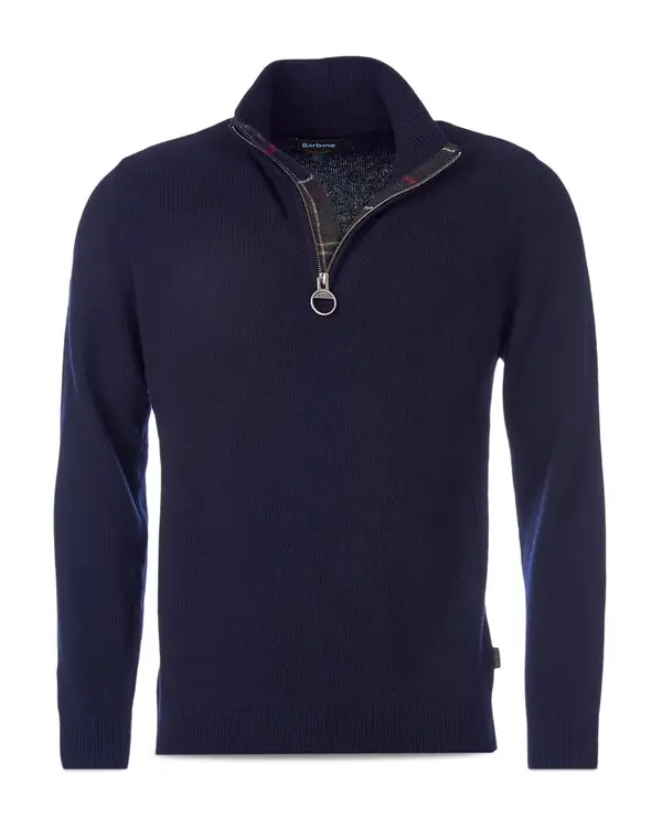 Barbour Wool Tartan Trim Quarter Zip Sweater - Navy