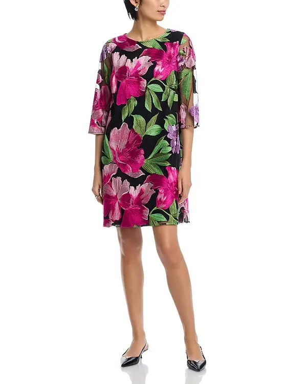 Caroline Rose Floral Print Shift Dress - Multi/black