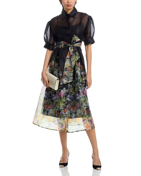 NANCY YANG Floral Print Shirt Dress