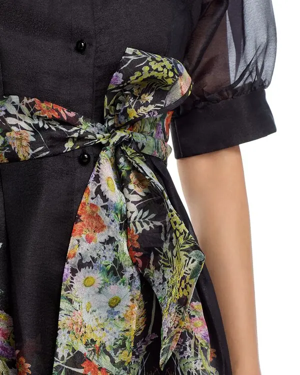 NANCY YANG Floral Print Shirt Dress