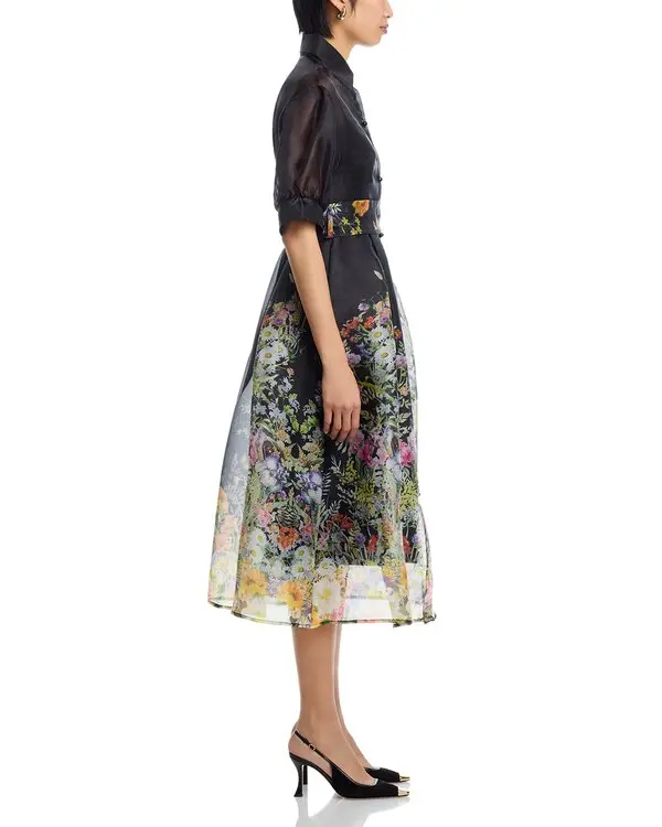 NANCY YANG Floral Print Shirt Dress