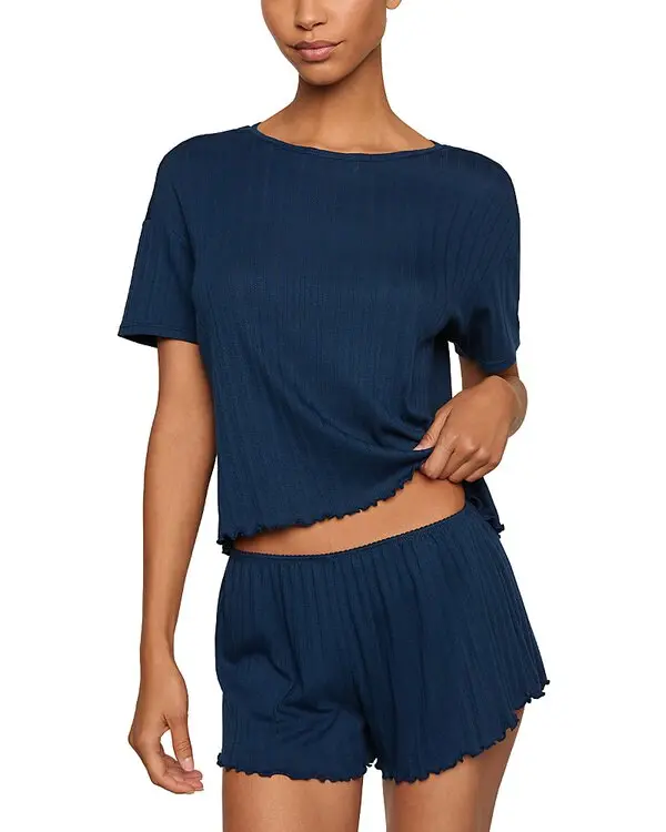 Eberjey Pointelle Sleeve Shorts - Navy