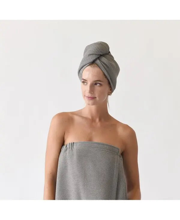 Cozy Earth Waffle Terry Hair Towel - Charcoal
