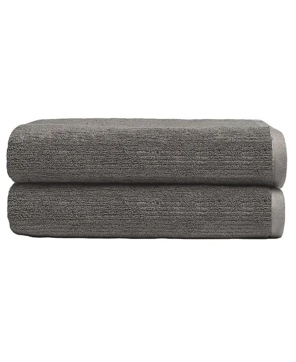 Cozy Earth Ribbed Terry Bath Towels, Set Of 2 - Charcoal
