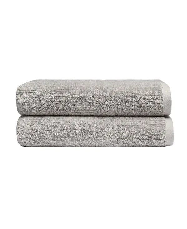 Cozy Earth Ribbed Terry Bath Towels, Set Of 2 - Light Grey