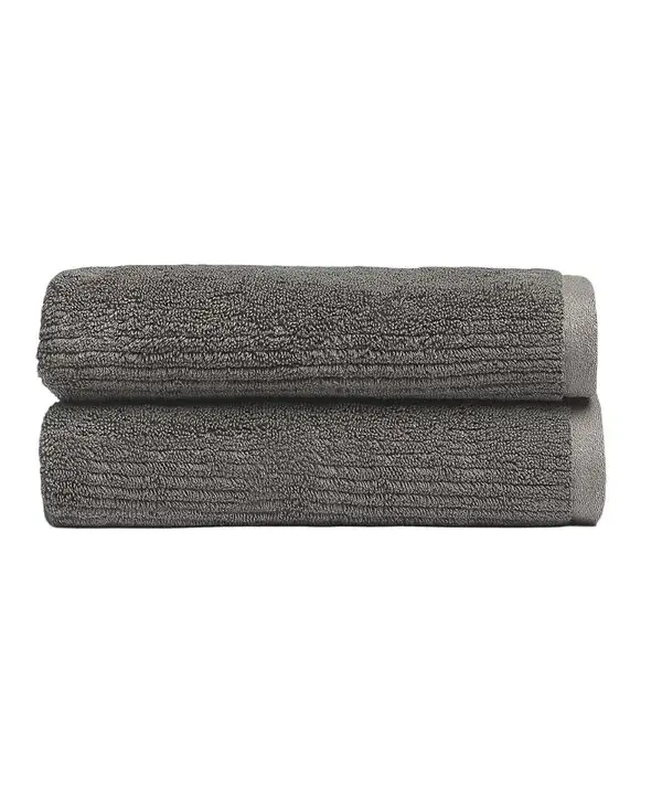 Cozy Earth Ribbed Terrry Hand Towels, Set Of 2 - Charcoal