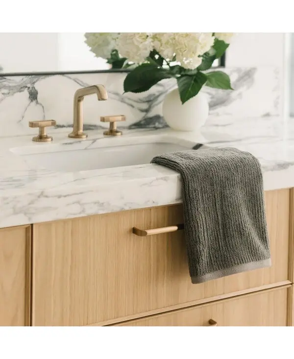 Cozy Earth Ribbed Terrry Hand Towels, Set Of 2 - Charcoal