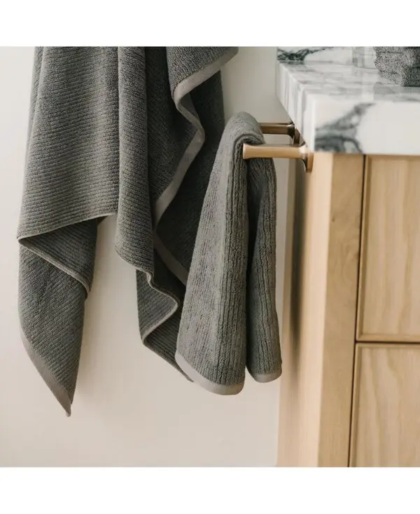 Cozy Earth Ribbed Terrry Hand Towels, Set Of 2 - Charcoal