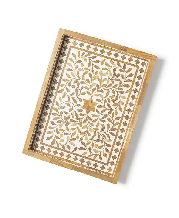 GAURI KOHLI Jodhpur Wood Inlay Decorative Tray - Brown