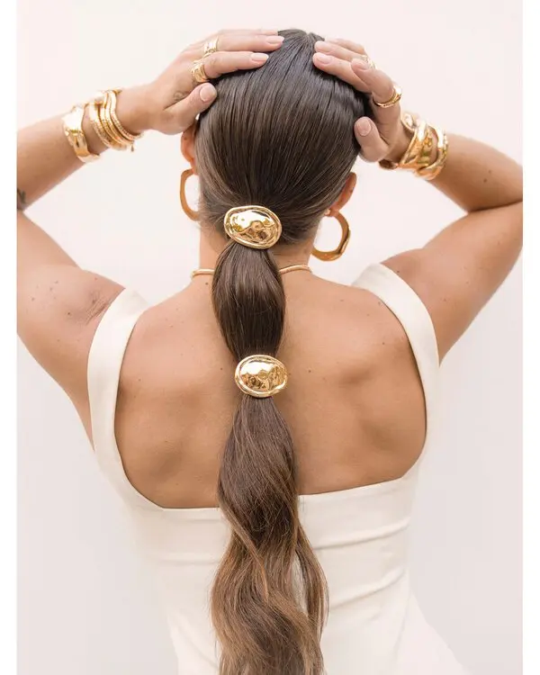 Ettika Liquid Lux Oval Hair Tie - Gold