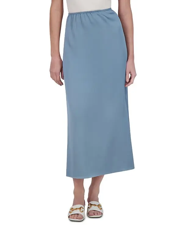 POINT Satin A-line Skirt - Dusty Blue