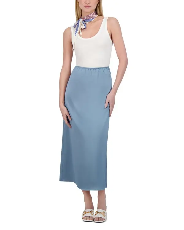POINT Satin A-line Skirt - Dusty Blue