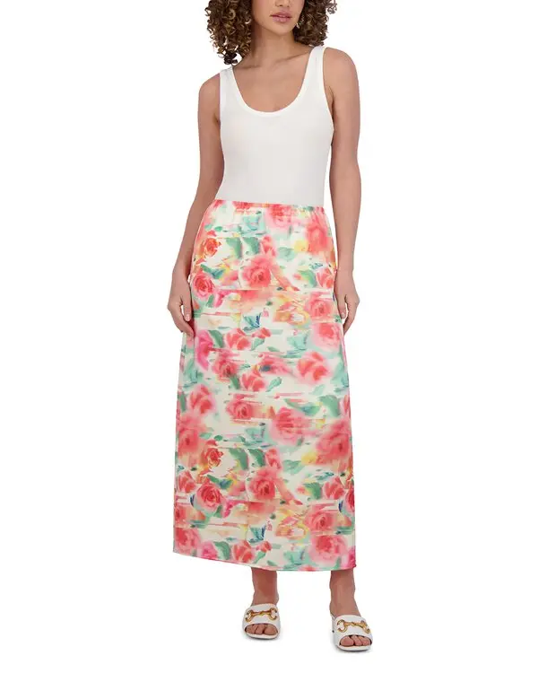 POINT Satin A-line Skirt - Brushed Floral