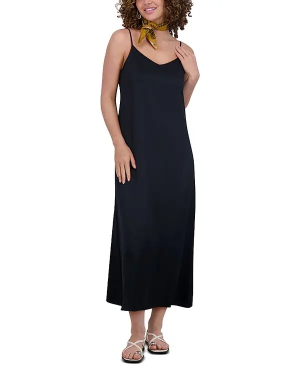 POINT Satin Straight Slip Dress - Black