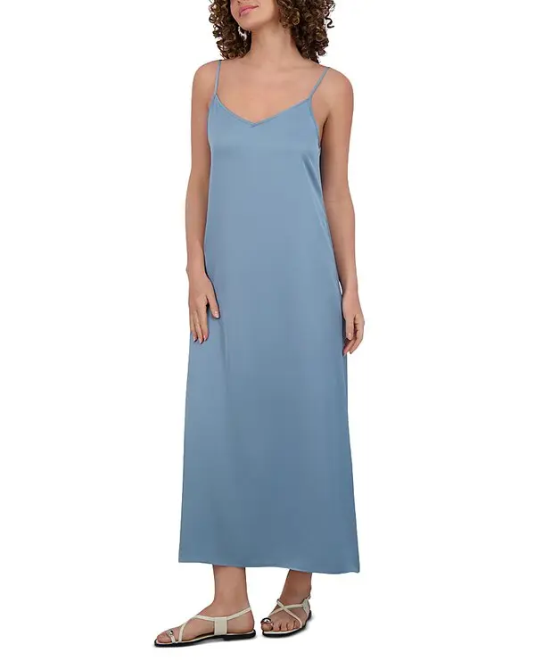 POINT Satin Straight Slip Dress - Dusty Blue