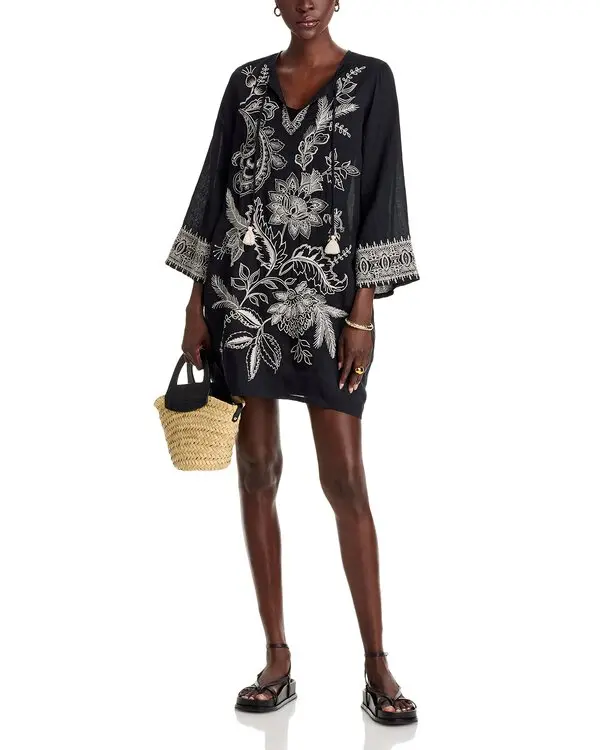 johnny was black embroidered dress ASYMMETRIC RUFFLE FLOUNCE SHORT SLEEVE adding a refined finish to the design Velvet mini dress JOHNNY WAS