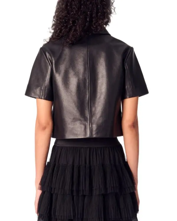 Maje Cropped Leather Jacket - Black