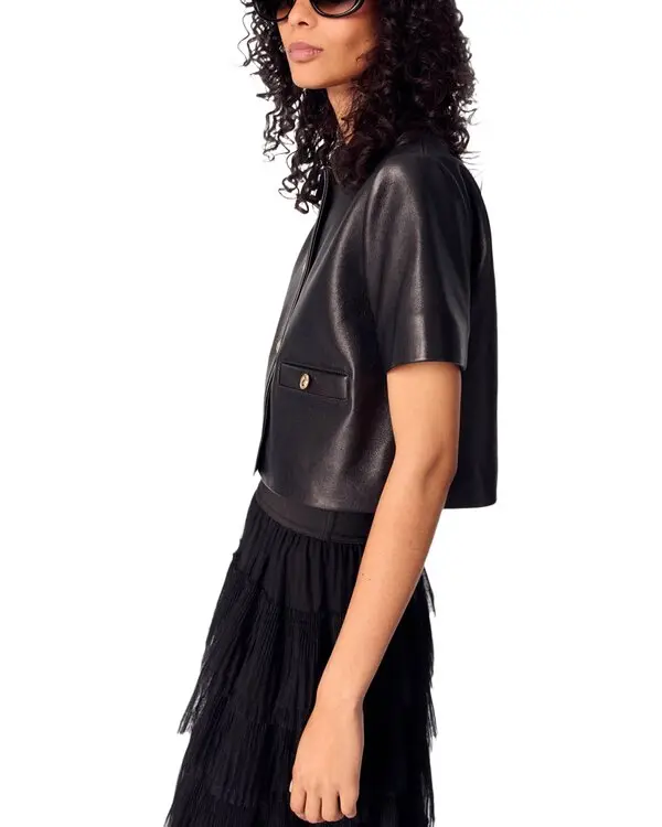 Maje Cropped Leather Jacket - Black
