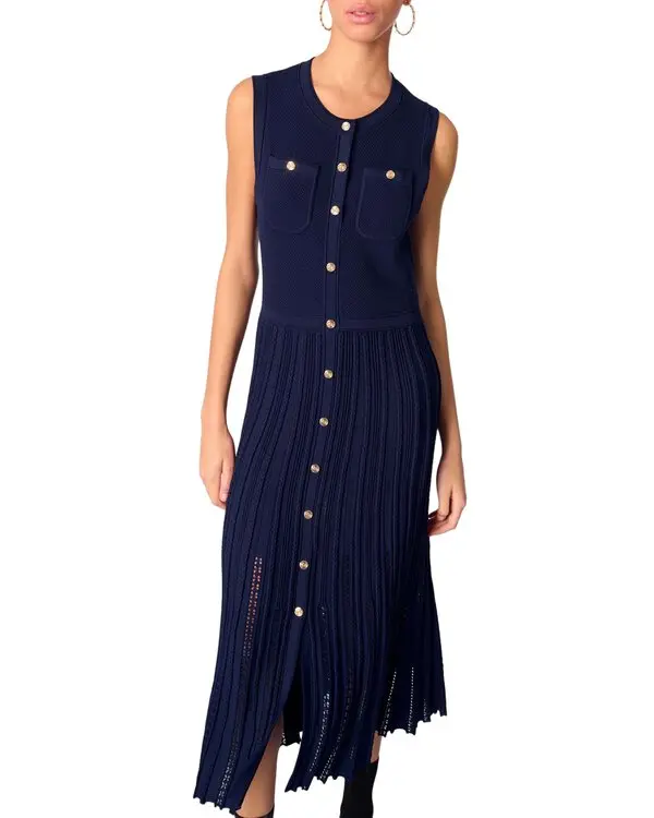 maje pleated knit maxi dress Pleated knit midi dress Black / Gray For Women