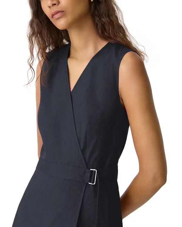 Theory Sleeveless A-Line Wrap Midi Dress Black 73% Off