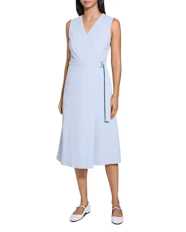 Theory Crunch Linen Wrap Dress Pearl Blue 73% Off Editorialist
