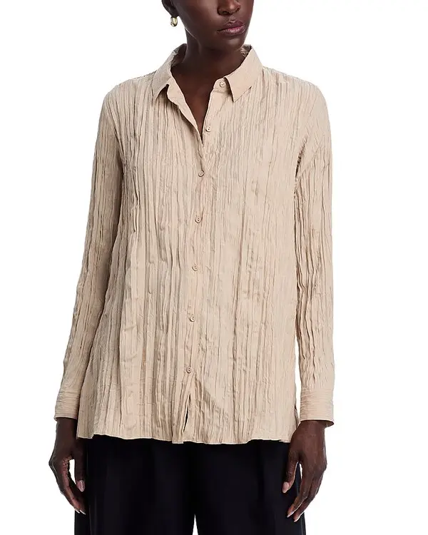Eileen Fisher Classic Collar Crinkle Silk Shirt