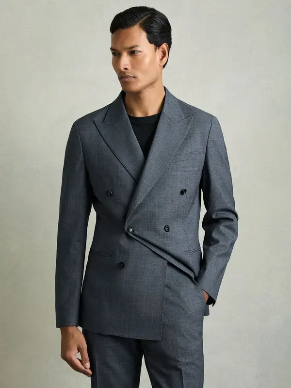 REISS Malibu Regular-fit Double-breasted Sharkskin Wool-blend Suit Blazer