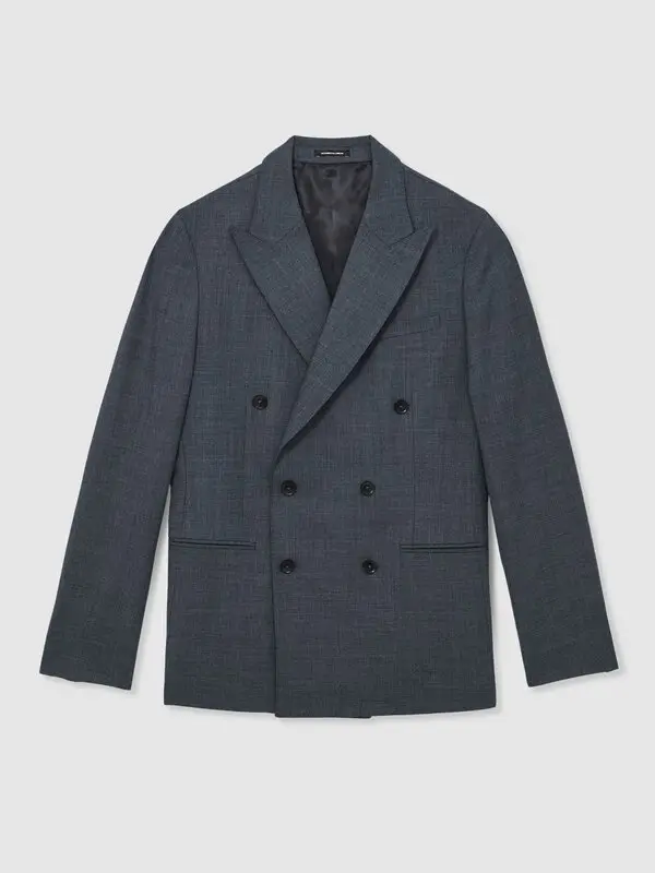 REISS Malibu Regular-fit Double-breasted Sharkskin Wool-blend Suit Blazer