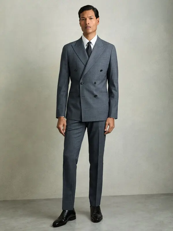 REISS Malibu Regular-fit Double-breasted Sharkskin Wool-blend Suit Blazer