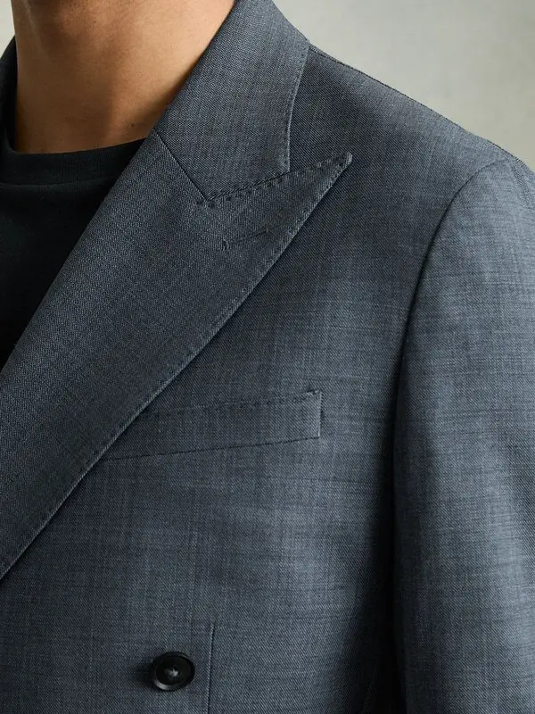 REISS Malibu Regular-fit Double-breasted Sharkskin Wool-blend Suit Blazer