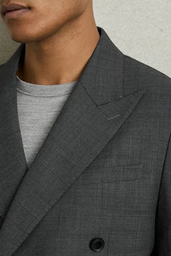 REISS Malibu Regular-fit Double-breasted Sharkskin Wool-blend Suit Blazer