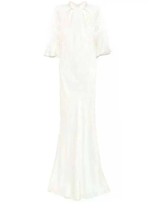 Michelle Mason Backless Halter-neck Gown - White