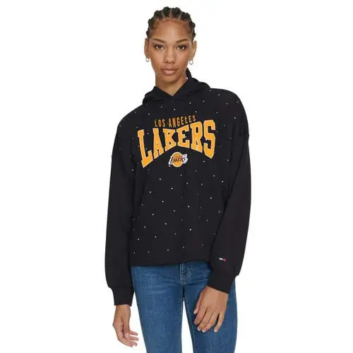 Tommy Hilfiger Los Angeles Lakers Stella Cropped Pullover Hoodie - Black