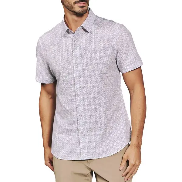 7 Diamonds Noah Geo Print Short Sleeve Performance Button-up Shirt - Dusty Rose