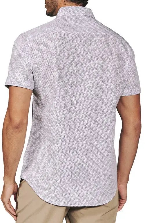 7 Diamonds Noah Geo Print Short Sleeve Performance Button-up Shirt - Dusty Rose
