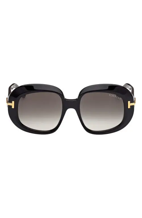 TOM FORD Icon 53mm Round Sunglasses - Shiny Black / Grad Smoke