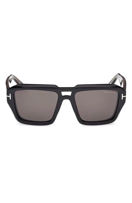 TOM FORD Icon 56mm Navigator Sunglasses - Black/crystal/smoke Lenses